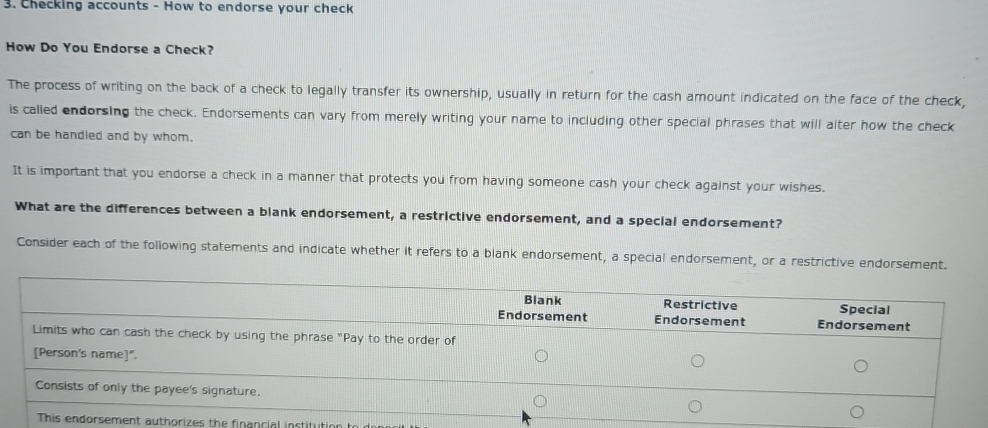 Solved Checking accounts - ﻿How to endorse your checkHow Do | Chegg.com