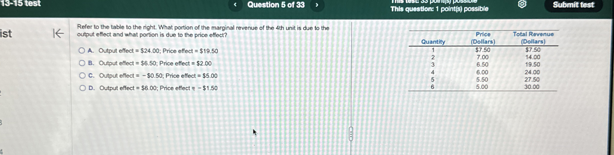 Solved Question 5 ﻿of 33Refer to the table to the right. | Chegg.com