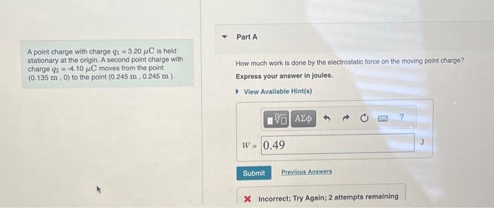 Solved A point charge with charge q1=3.20μC is held | Chegg.com
