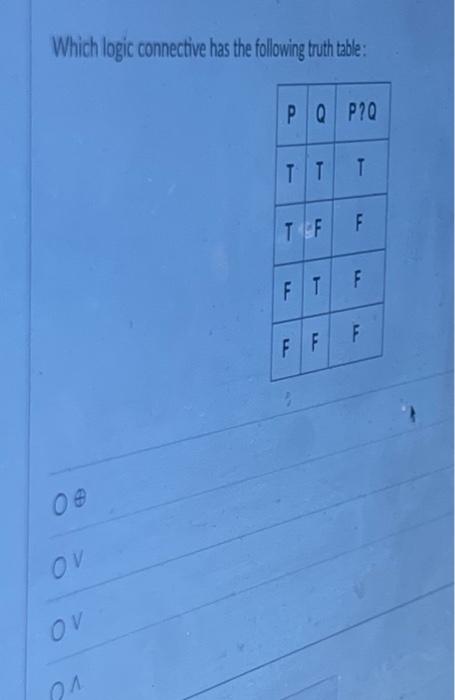 Solved Which logic connective has the following truth | Chegg.com