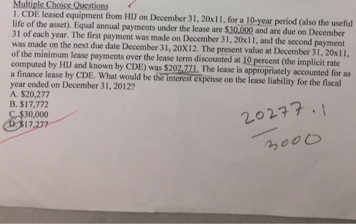 Solved Multiple Choice Questions 1. CDE leased equipment | Chegg.com