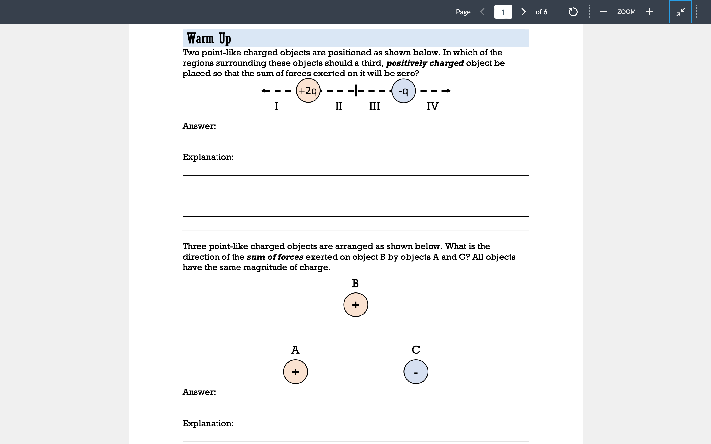Solved Warm UpTwo point-like charged objects are positioned | Chegg.com