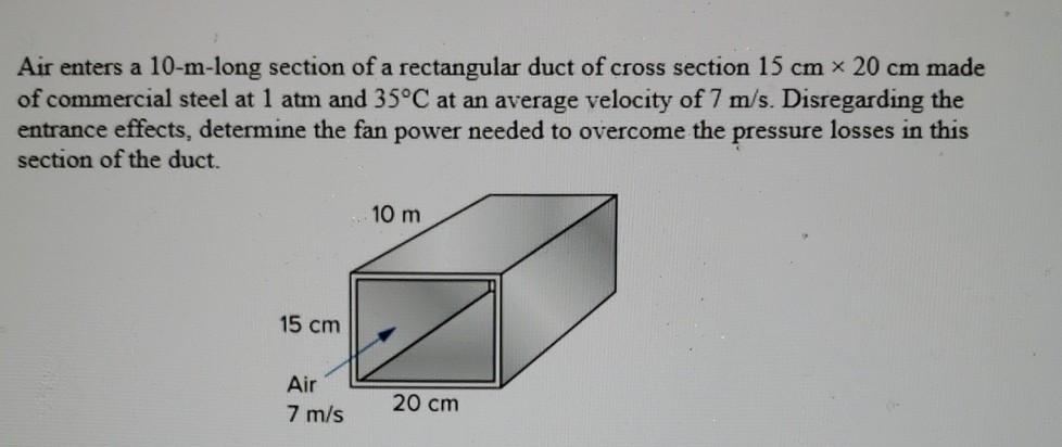 Solved Air enters a 10-m-long section of a rectangular duct | Chegg.com