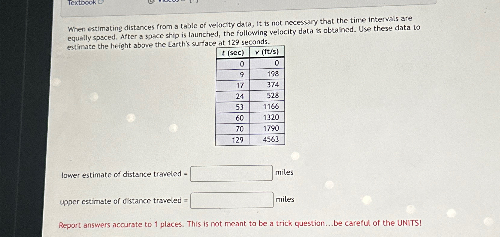 Solved When estimating distances from a table of velocity | Chegg.com