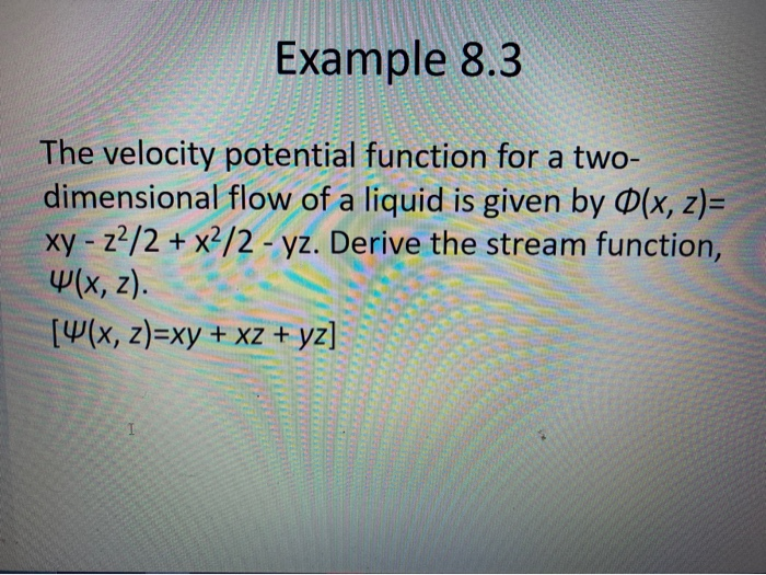 Solved Example 8.3 The velocity potential function for a | Chegg.com