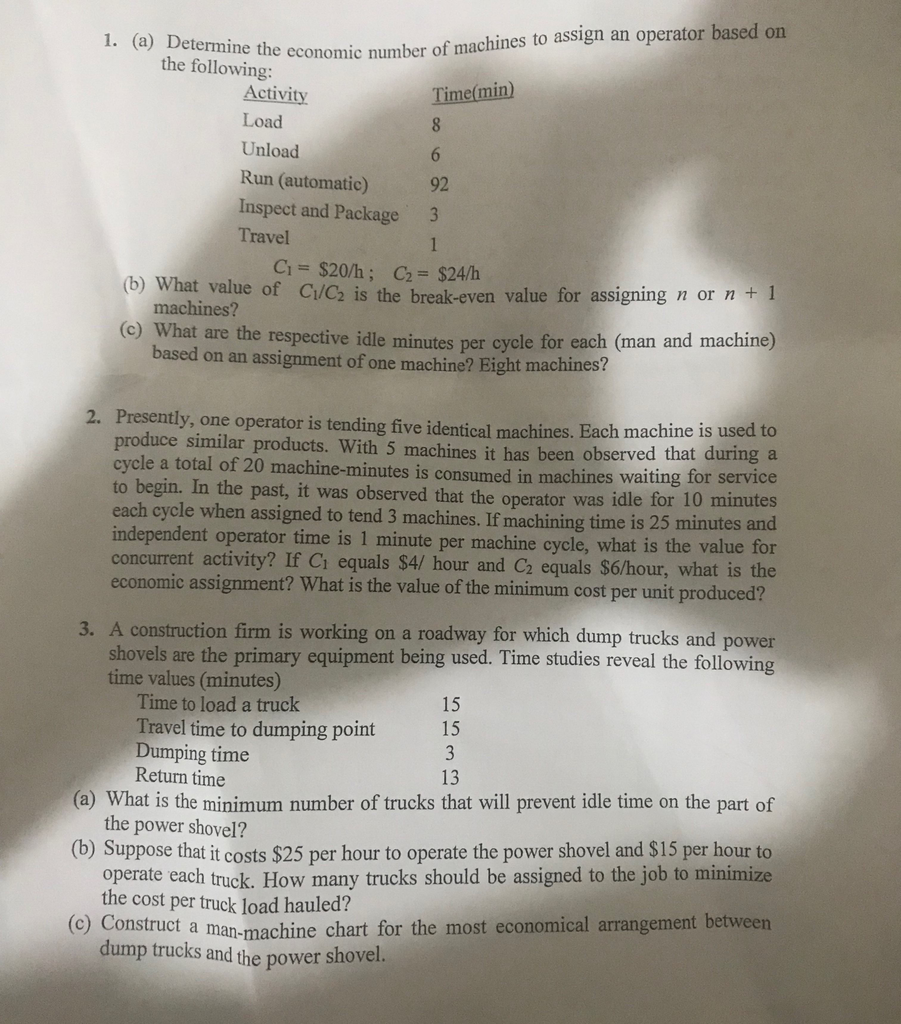 Solved (a) ﻿Determine the economic number of machines to | Chegg.com