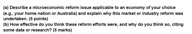 Solved (a) Describe a microeconomic reform issue applicable | Chegg.com