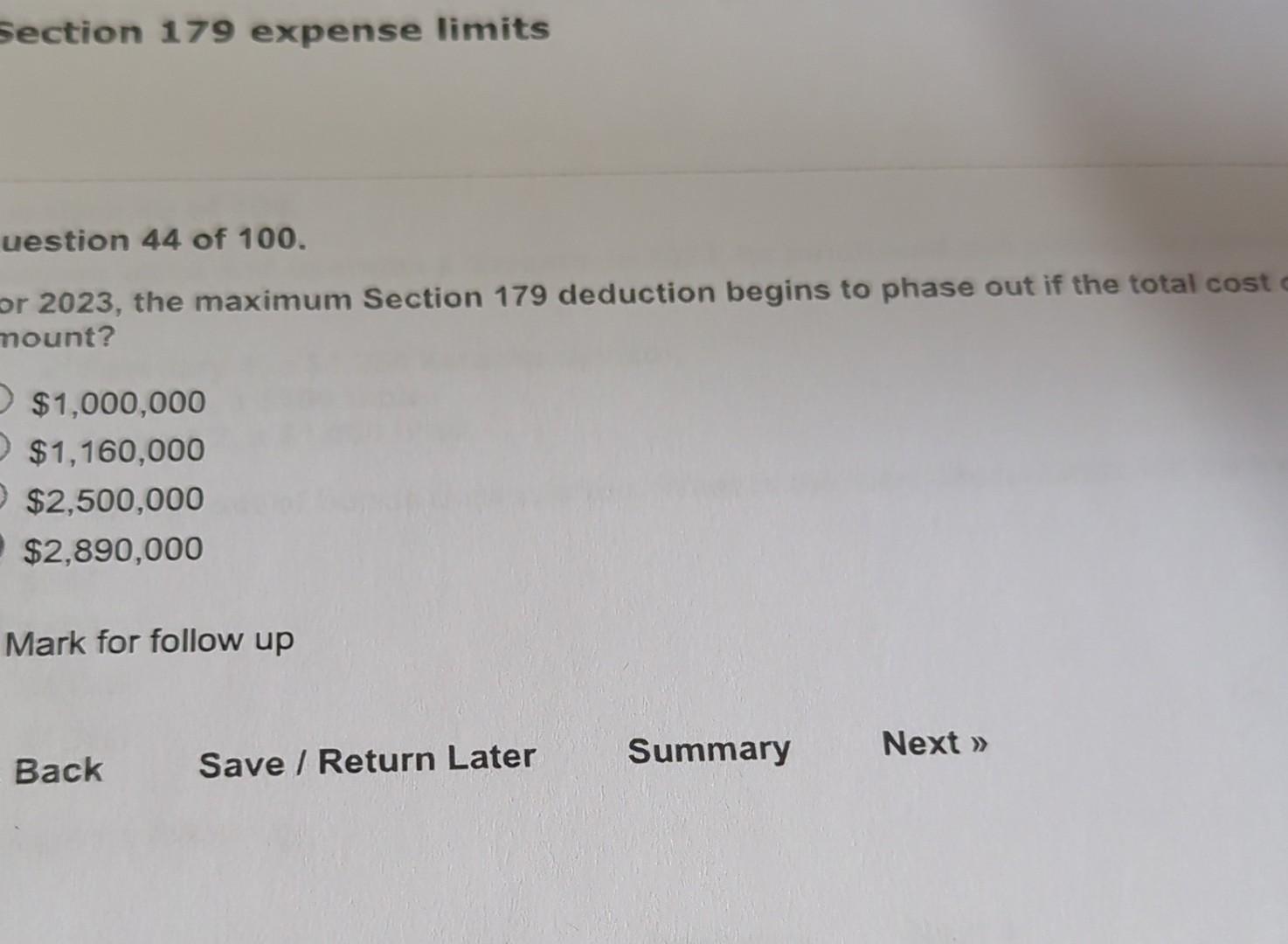 Solved uestion 44 of 100 . 2023, the maximum Section 179 | Chegg.com