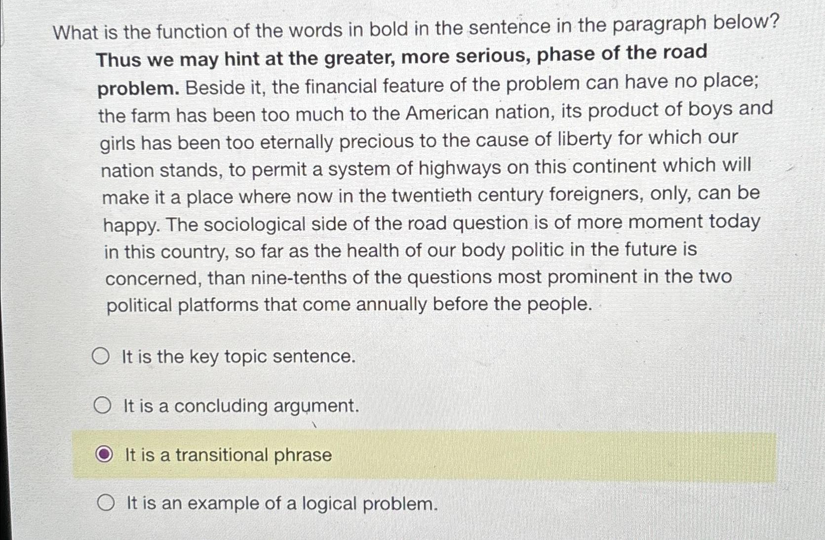 Solved What is the function of the words in bold in the | Chegg.com