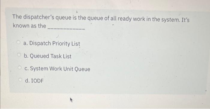 Solved The dispatcher's queue is the queue of all ready work | Chegg.com