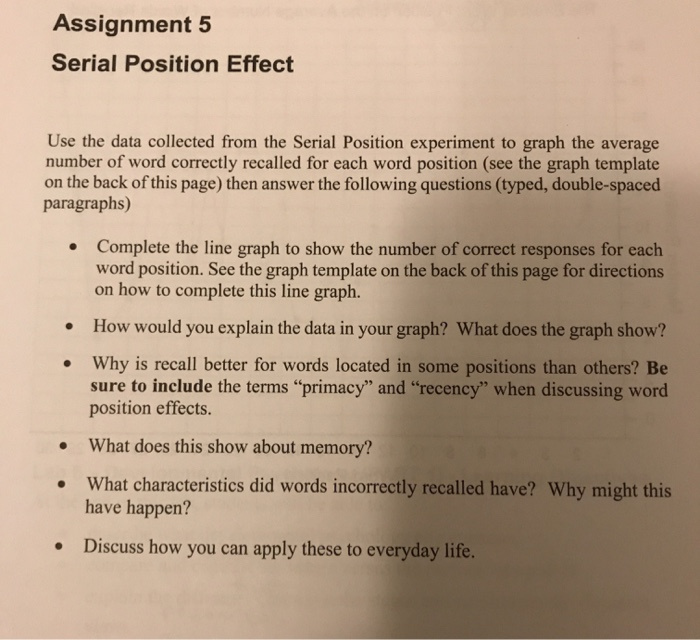 Assignment 5 Serial Position Effect Use the data | Chegg.com