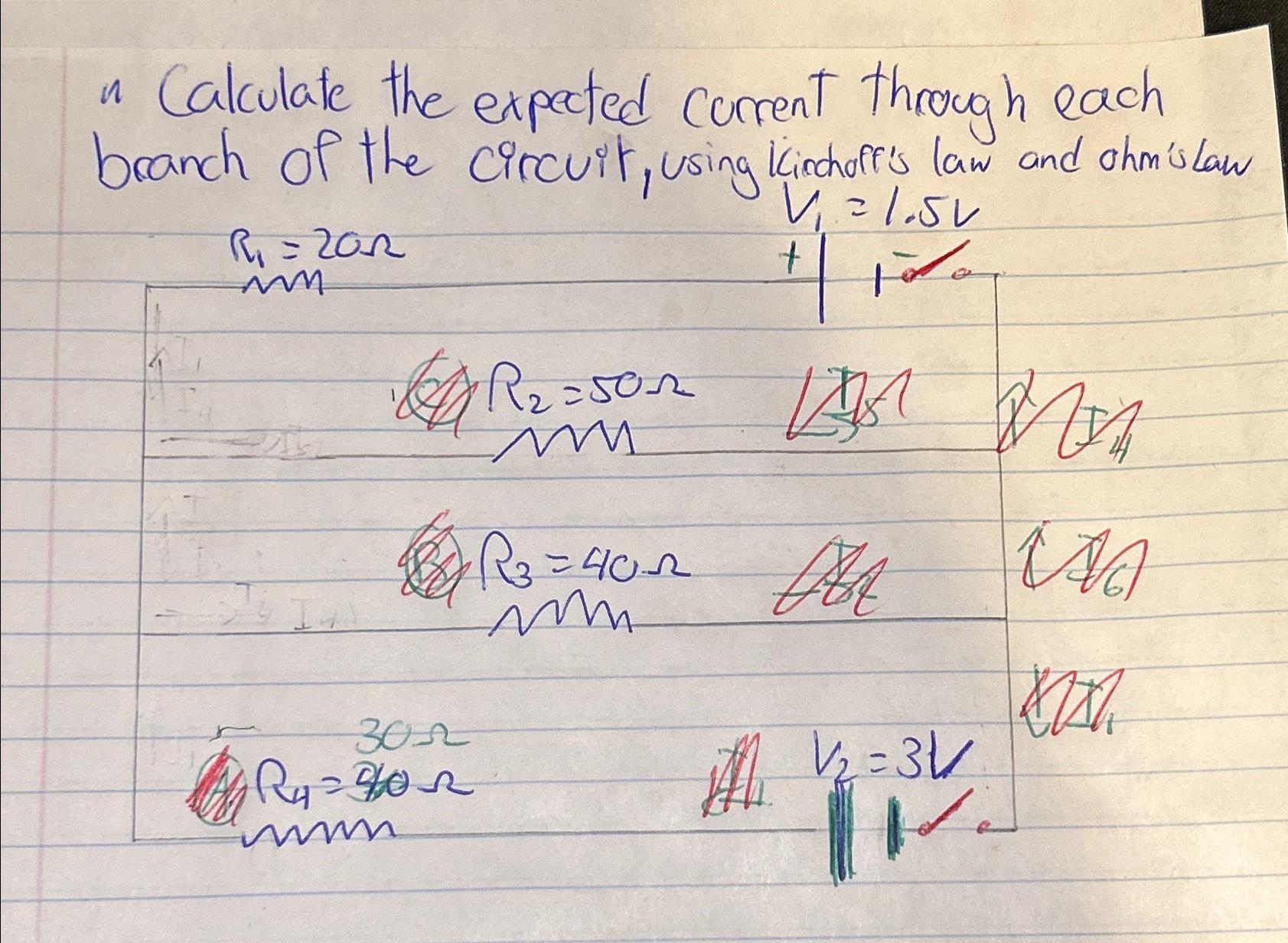 Solved " ﻿Calculate the expected corrent through each branch | Chegg.com