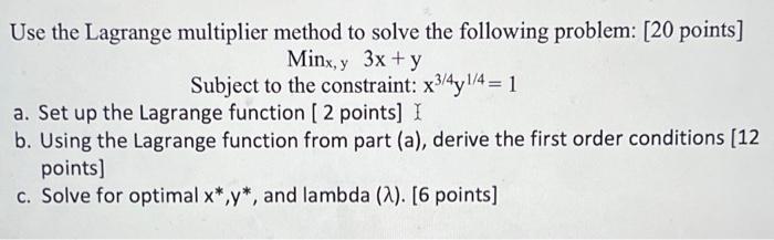 Solved Use the Lagrange multiplier method to solve the | Chegg.com