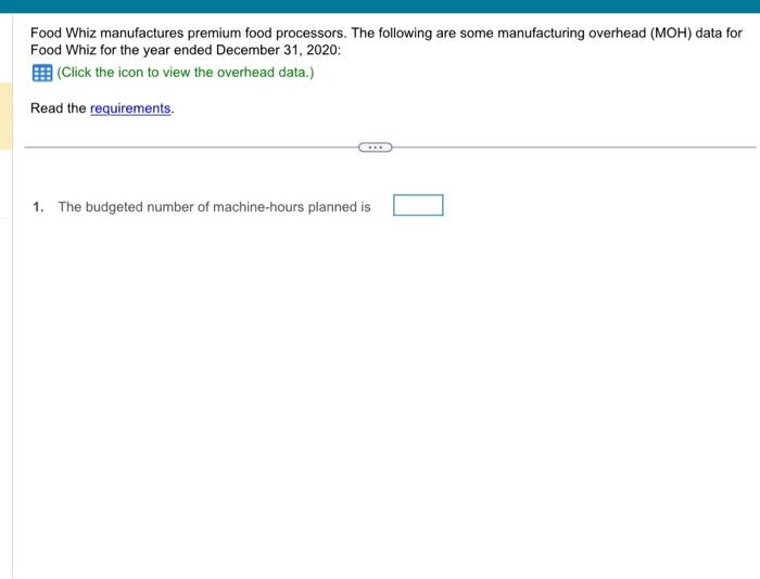 Solved Food Whiz manufactures premium food processors. The | Chegg.com