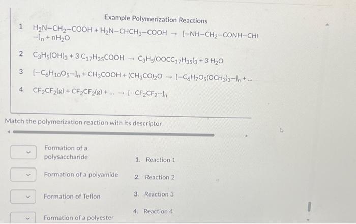 Solved 1 H₂N-CH₂-COOH + H₂N-CHCH3-COOH −]n+nH2O 3 Example | Chegg.com