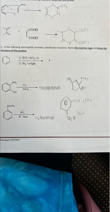 Solved 2. In the following electrophilic aromatic | Chegg.com