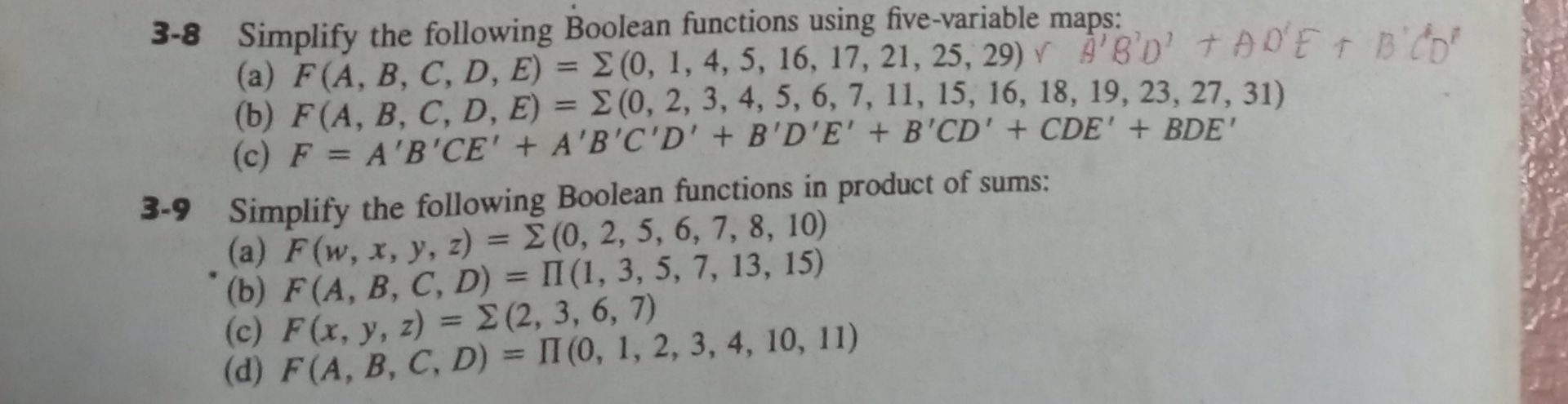 Solved 3-8 ﻿Simplify the following Boolean functions using | Chegg.com