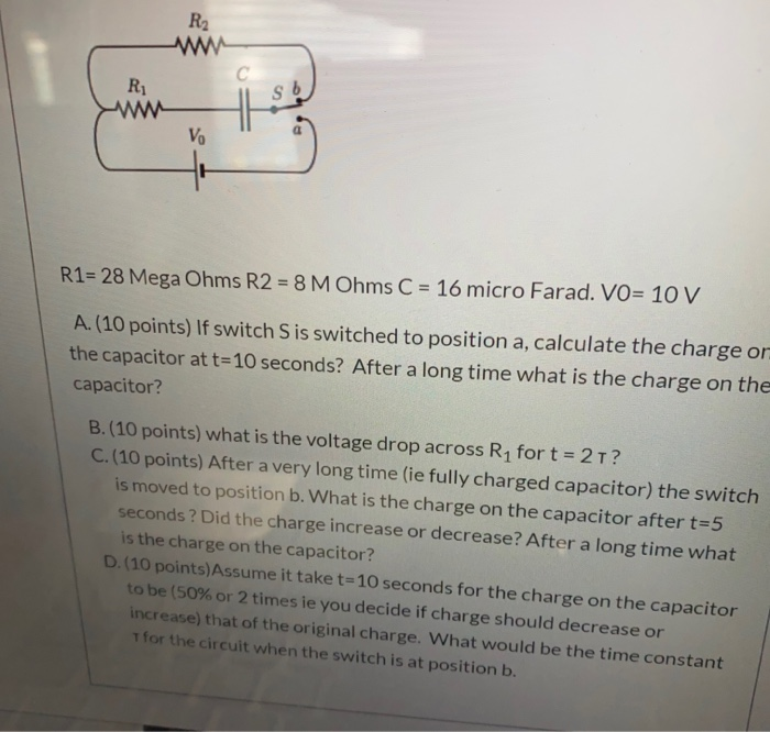 Solved R2 Ri www Vi H R1= 28 Mega Ohms R2 = 8 M Ohms C = 16 | Chegg.com