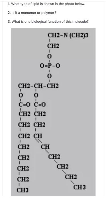 Solved 1. What type of lipid is shown in the photo below. 2. | Chegg.com