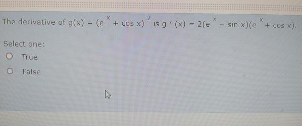 Solved The derivative of g(x)=(ex+cosx)2 ﻿is | Chegg.com