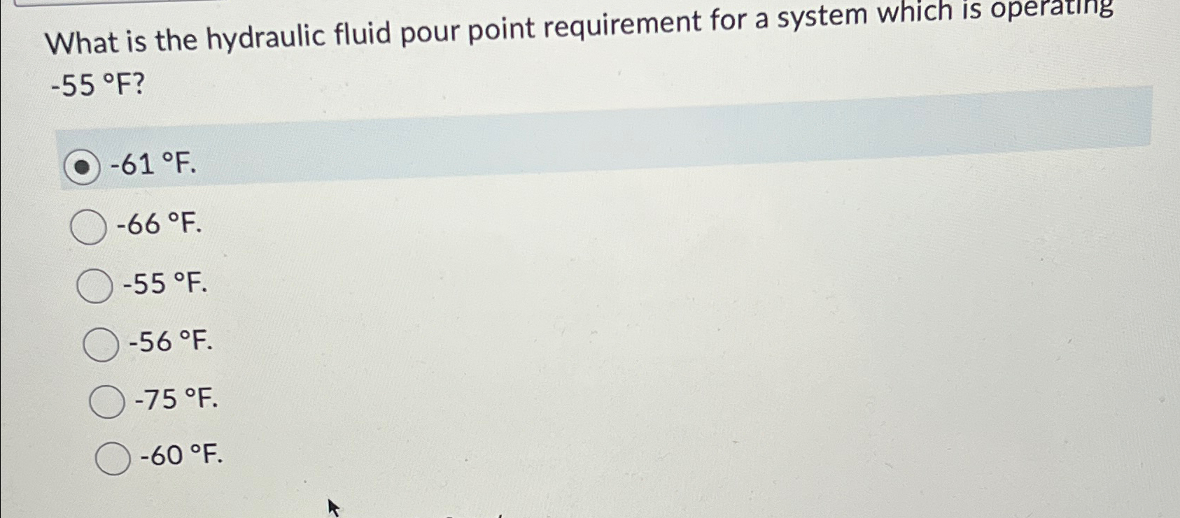 Solved What is the hydraulic fluid pour point requirement | Chegg.com