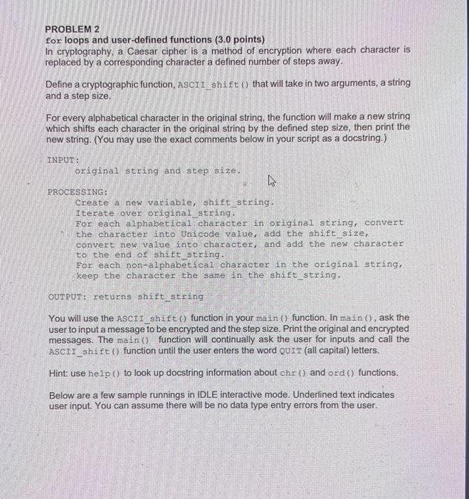 Solved PROBLEM 2 for loops and user-defined functions ( 3.0 | Chegg.com