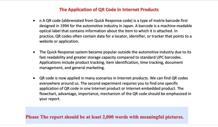Solved The Application of QR Code in Internet Products n A | Chegg.com