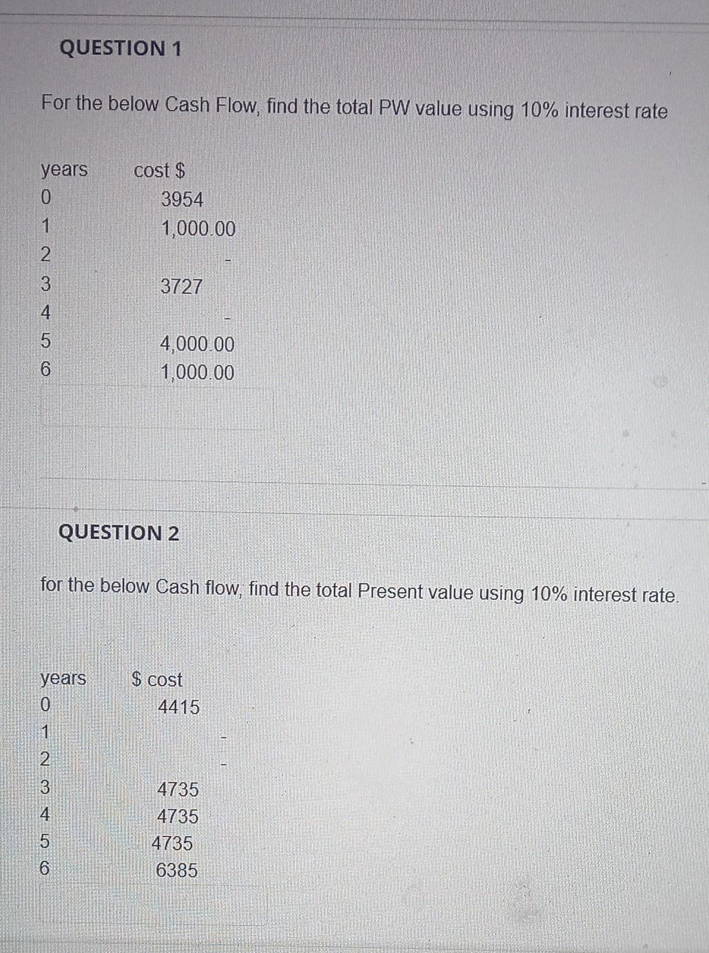 Solved For the below Cash Flow, find the total PW value | Chegg.com