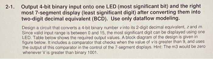 Solved Output 4-bit binary input onto one LED (most | Chegg.com