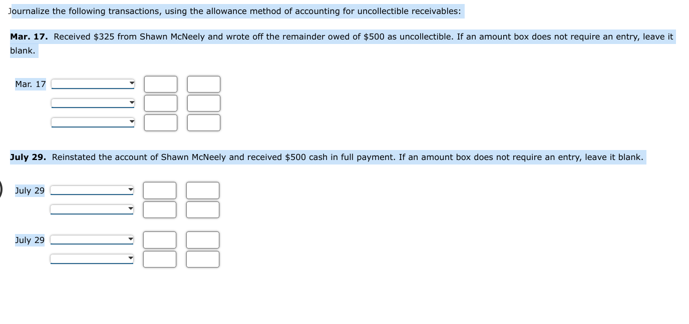 Solved Journalize the following transactions, using the | Chegg.com
