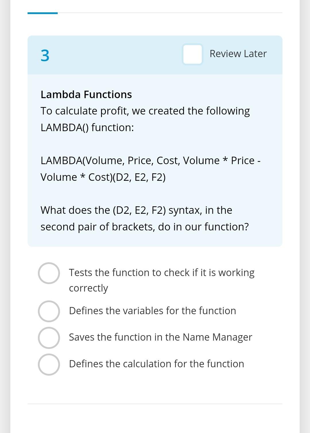 Solved Lambda Functions To Calculate Profit We Created The Chegg