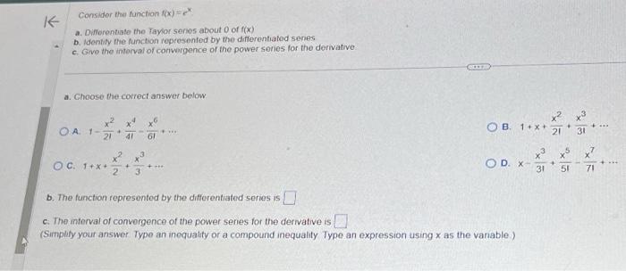 Solved Consider the function f(x)=ex a. Diflerentuale the | Chegg.com