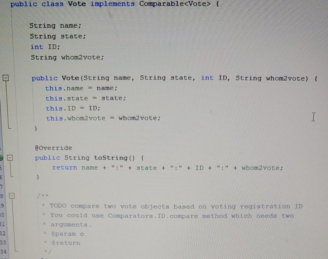 Solved public class Vote implements Comparable { | Chegg.com