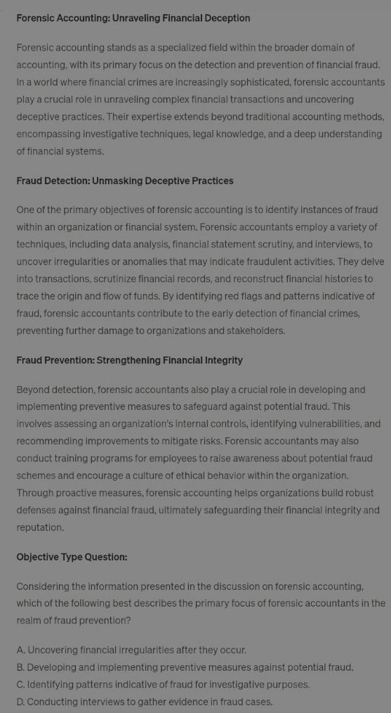 Solved Forensic Accounting: Unraveling Financial Deception | Chegg.com