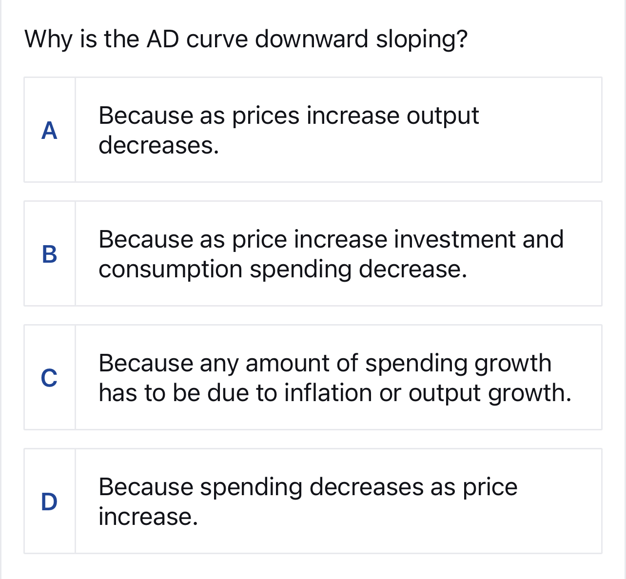 Solved Why is the AD curve downward sloping?ABecause as | Chegg.com