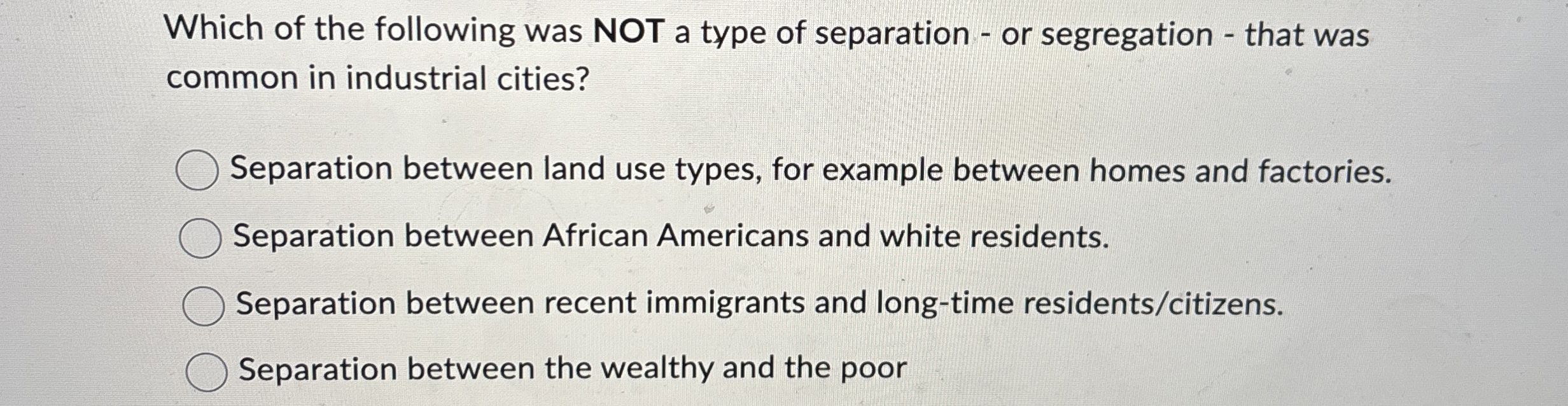 Solved Which of the following was NOT a type of separation - | Chegg.com