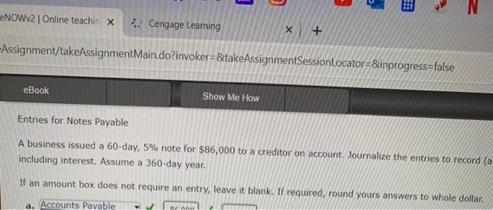 Solved Entries for Notes Payable A business issued a 60 | Chegg.com