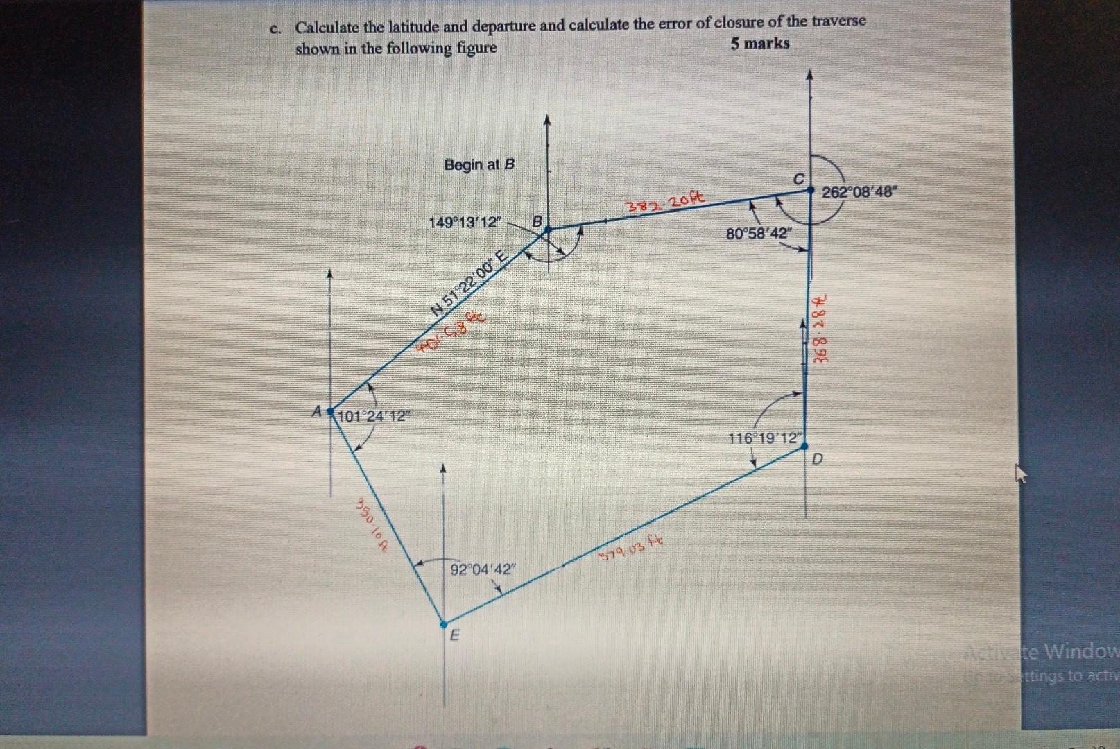 Solved c. Calculate the latitude and departure and calculate | Chegg.com