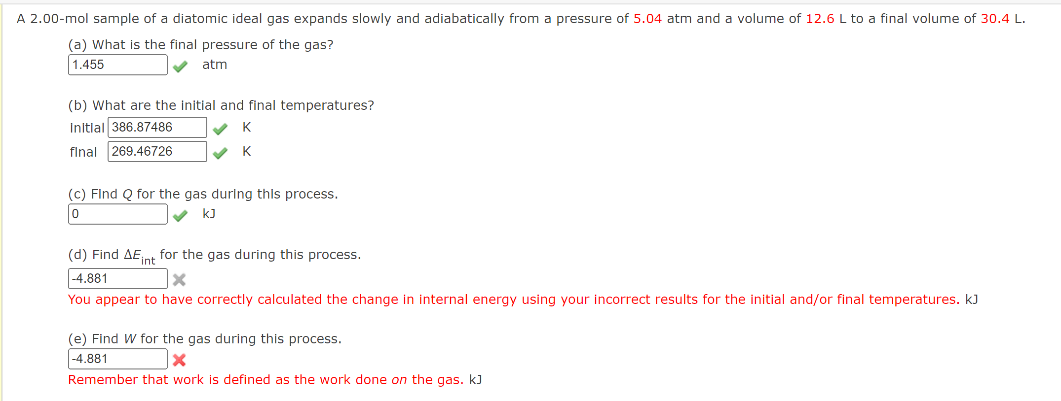 Solved A 2.00-mol sample of a diatomic ideal gas expands | Chegg.com