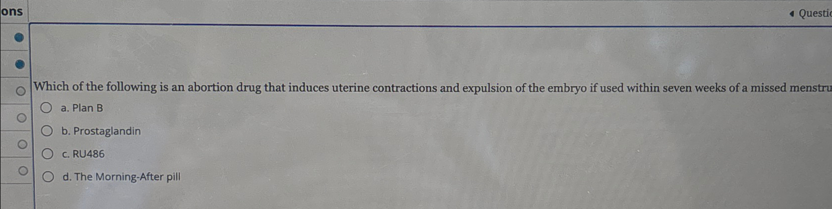 Solved QuesticWhich of the following is an abortion drug | Chegg.com