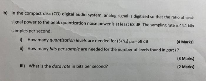 Solved b) In the compact disc (CD) digital audio system, | Chegg.com