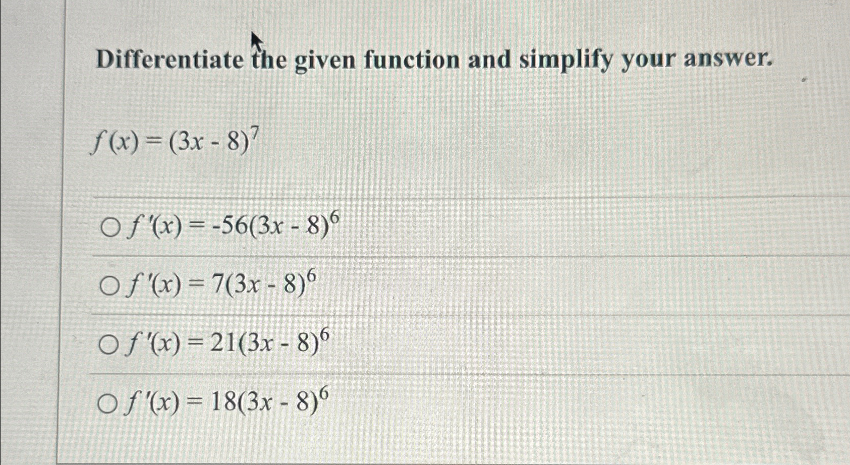 Solved Differentiate the given function and simplify your | Chegg.com