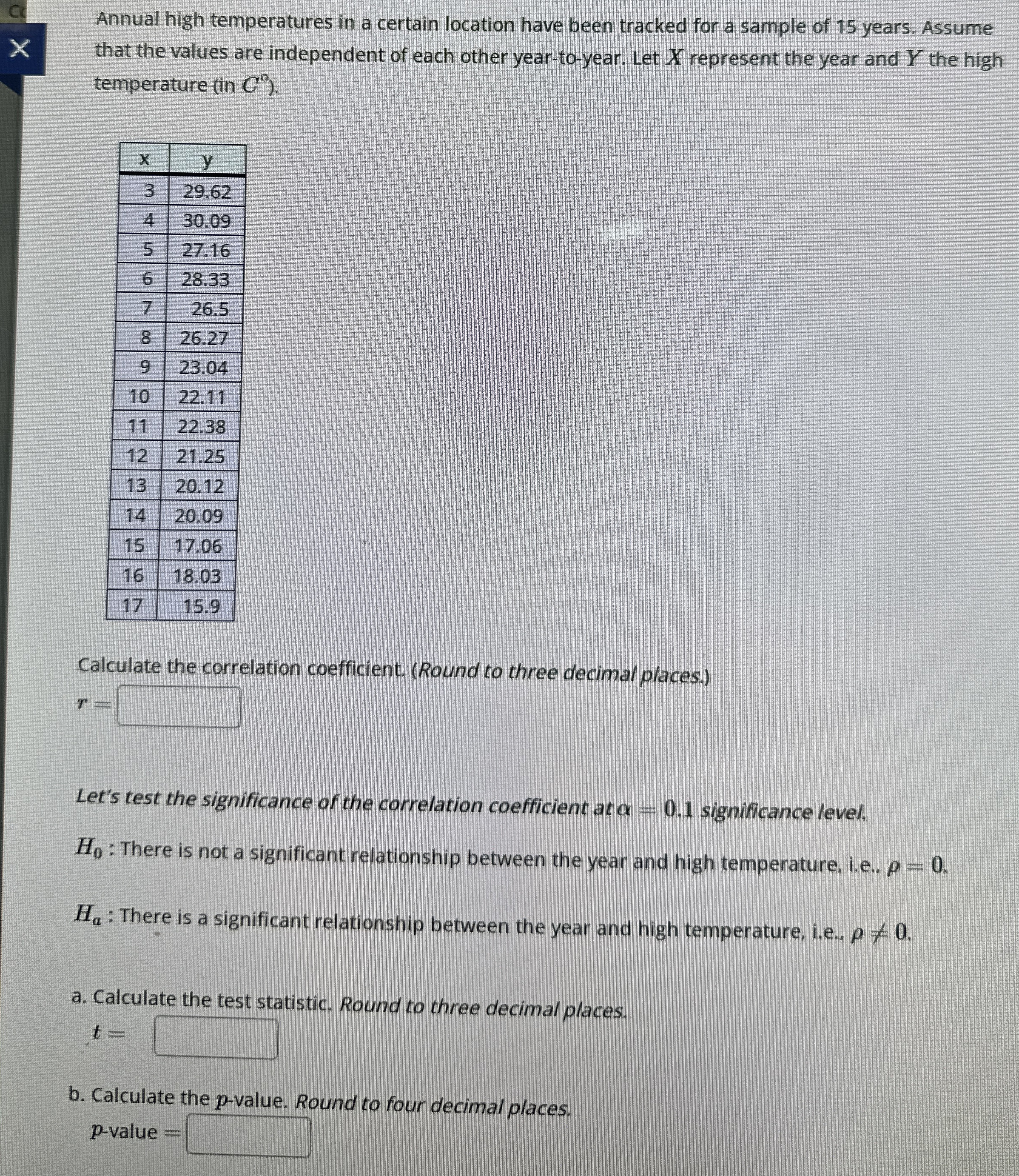 Annual high temperatures and certain location have | Chegg.com