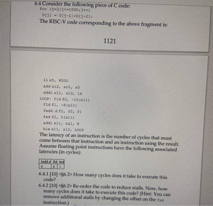 Solved 6.4 Consider the following piece of C code: toer