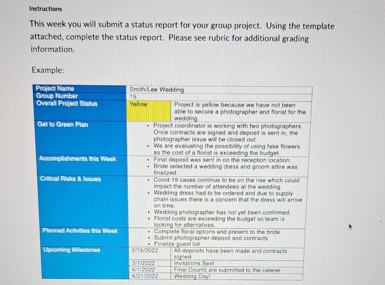 Solved Instructions This week you will submit a status | Chegg.com