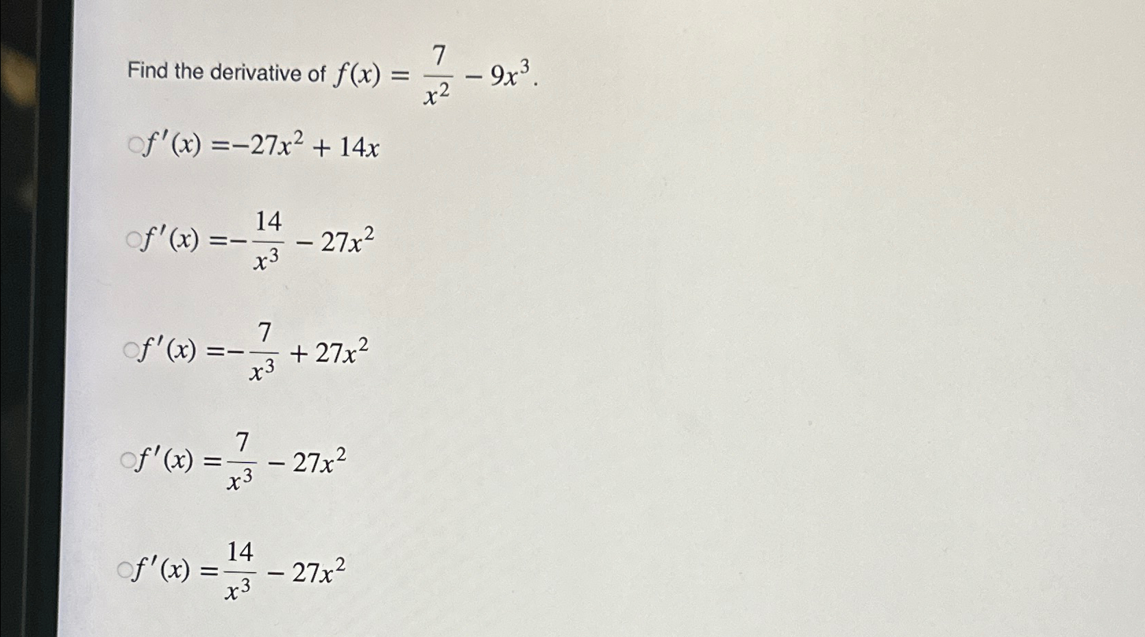 Solved Find the derivative of | Chegg.com