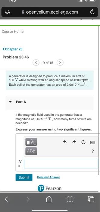 Solved A generator is designed to produce a maximum emf of | Chegg.com