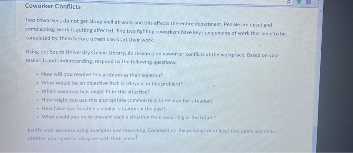 Solved Coworker Conflicts Two coworkers do not get along | Chegg.com