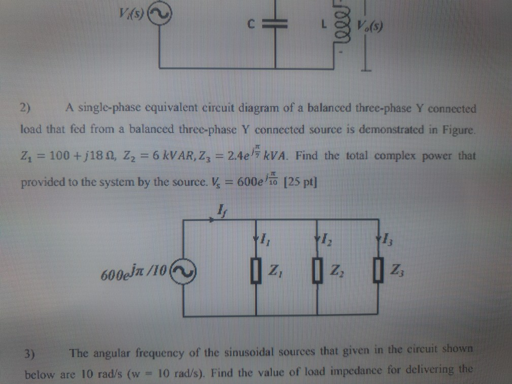 Solved Vs) Vo(s) A single-phase equivalent circuit diagram | Chegg.com