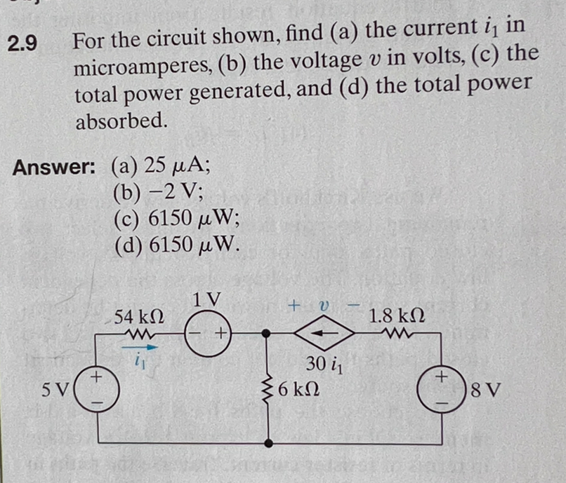 Solved 2.9 ﻿For the circuit shown, find (a) ﻿the current i1 | Chegg.com